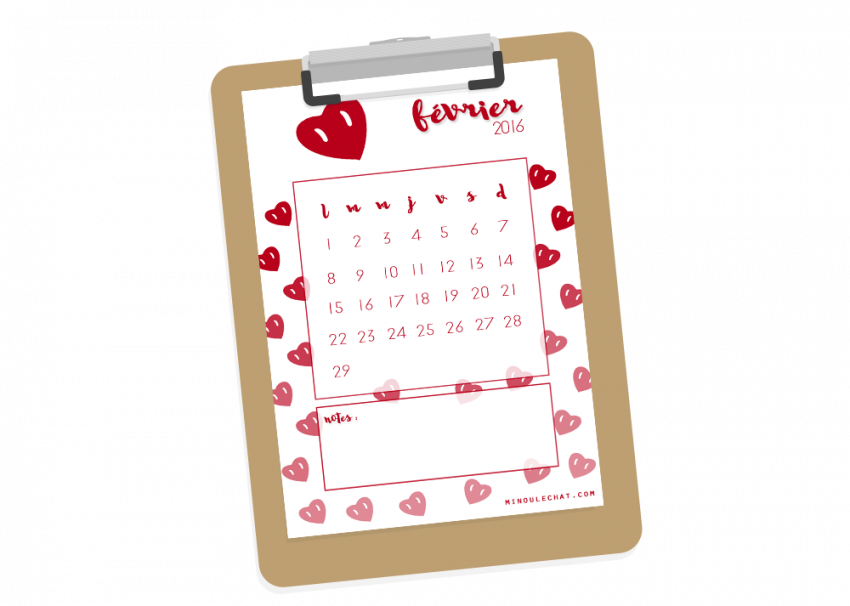 Calendrier et fonds d'écran de février 2016 - Minou le chat